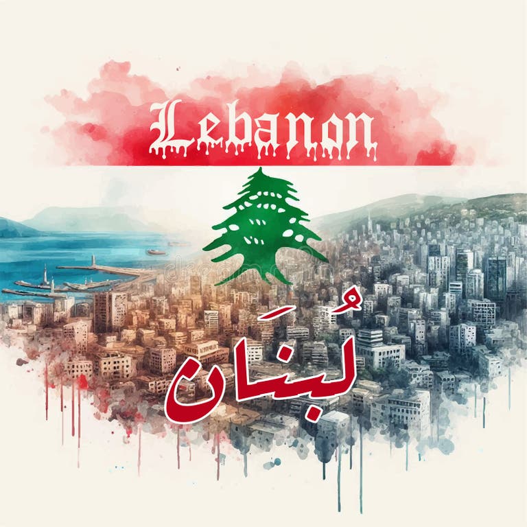 Lebanon in Arabic Language with Handwritten Calligraphy Thuluth Font ...
