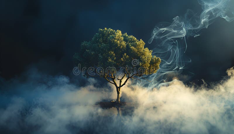 Lebanon Cedar Tree Standing in Cloud of Smoke Stock Illustration ...