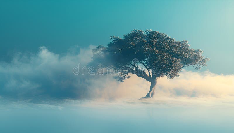 Lebanon Cedar Tree Standing in Cloud of Smoke Stock Illustration ...