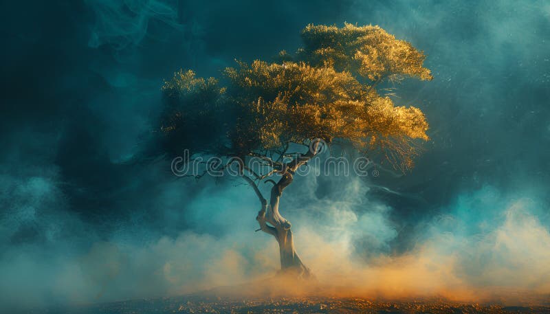 Lebanon Cedar Tree Standing in Cloud of Smoke Stock Illustration ...