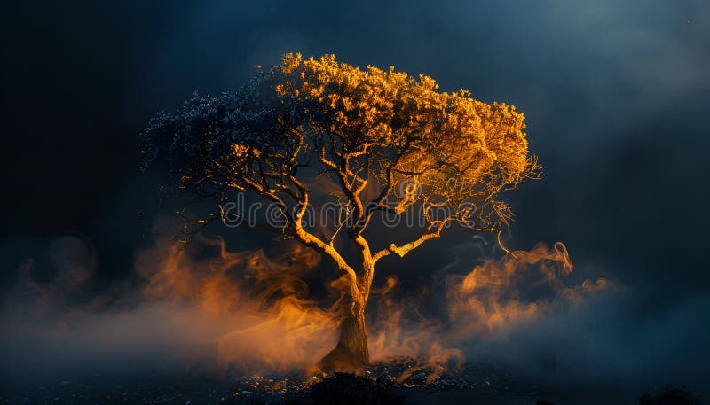 Lebanon Cedar Tree Standing in Cloud of Smoke Stock Illustration ...