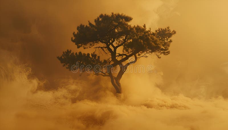 Lebanon Cedar Tree Standing in Cloud of Smoke Stock Illustration ...