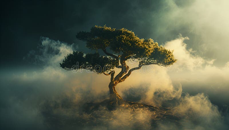 Lebanon Cedar Tree Standing in Cloud of Smoke Stock Illustration ...