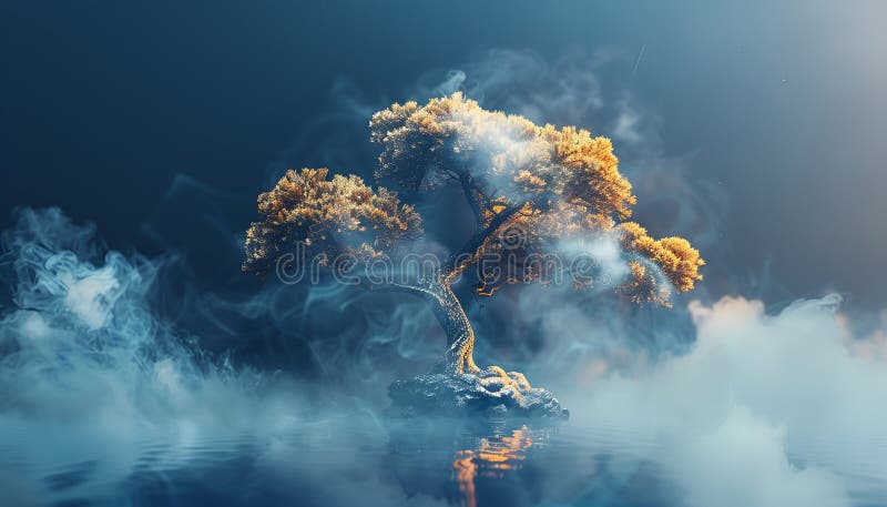 Lebanon Cedar Tree Standing in Cloud of Smoke Stock Illustration ...