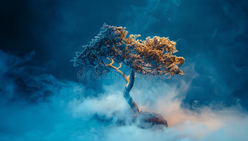 Lebanon Cedar Tree Standing in Cloud of Smoke Stock Illustration ...