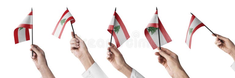 The Lebanon Flag in Hand in Different Angles on a White Background ...