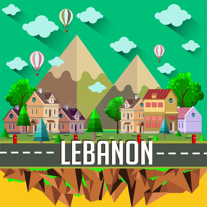 Lebanon Flat Landmarks Vector Illustration. Lebanon Line City with ...