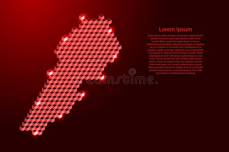 Lebanon Map from 3D Red Cubes Isometric Abstract Concept, Square ...