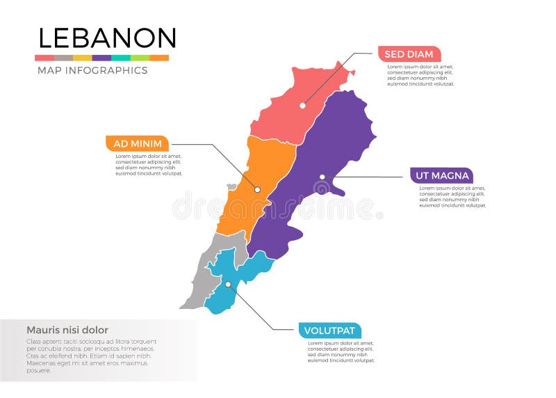 Lebanon Map Infographics Vector Template with Regions and Pointer Marks ...