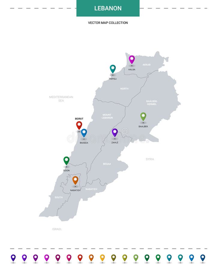 Lebanon Map with Location Pointer Marks. Stock Vector - Illustration of ...