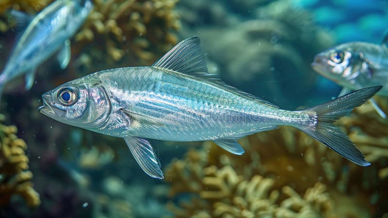 Silverfish Swimming through a Coral Reef Stock Illustration ...