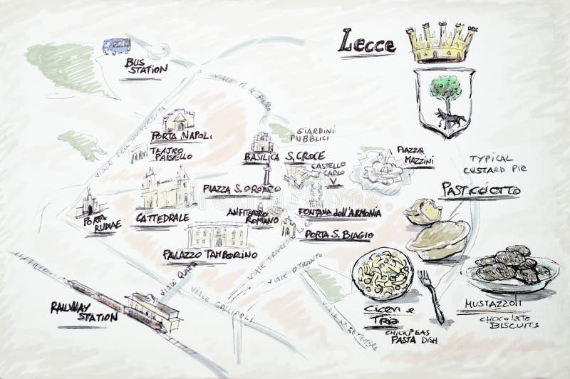 Lecce doodle map stock illustration. Illustration of crest - 100465459