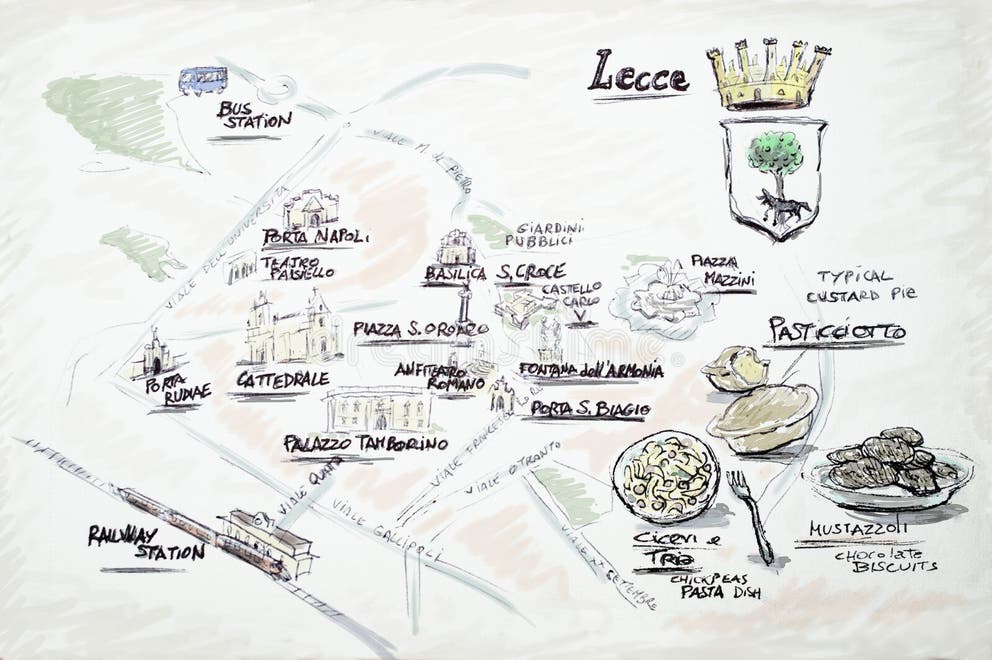Lecce doodle map stock illustration. Illustration of crest - 100465459