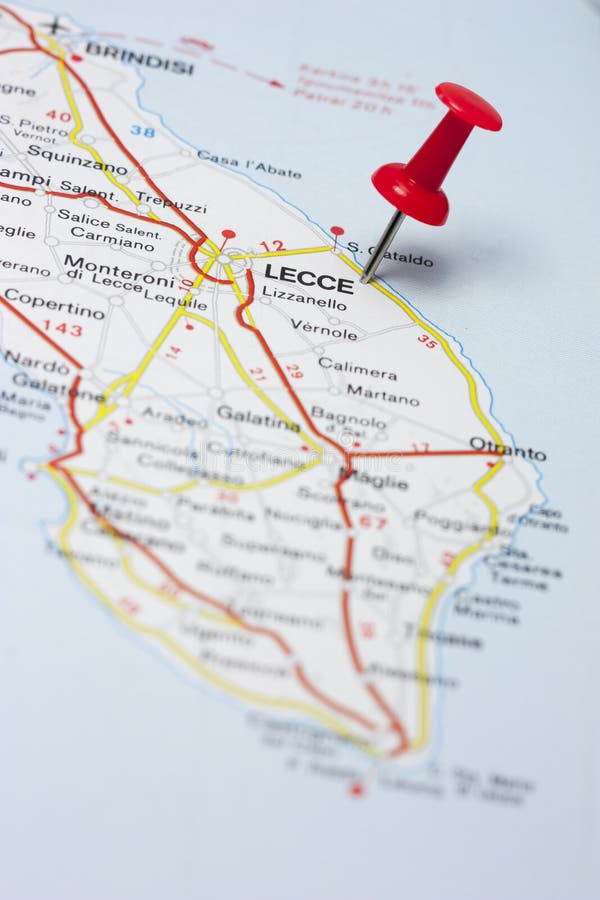 Lecce Italy on a Map stock photo. Image of globe, close - 83669334