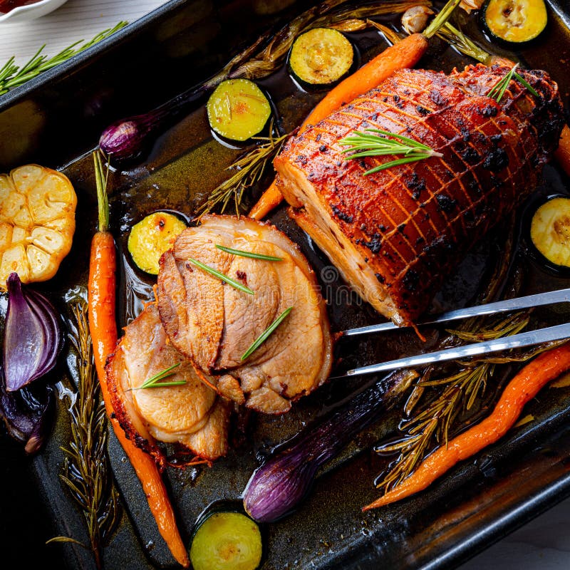 A Lecere Roll Roast with Vegetables and Herbs Stock Image - Image of ...
