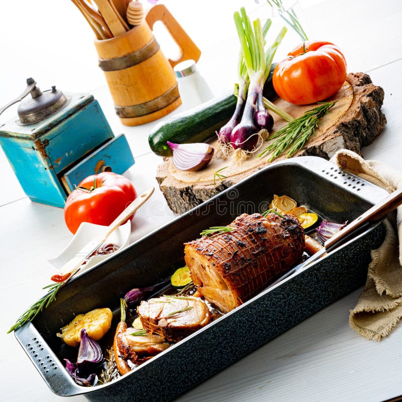 Lecere Roll Roast with Vegetables and Herbs Stock Image - Image of ...