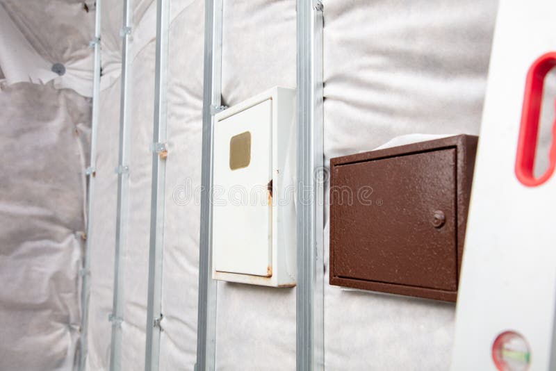 Lectrical Shield on the Wall of the House Under Construction Stock ...