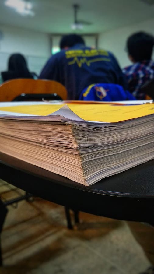 Lecture Books on the Classroom Table Stock Image - Image of books ...