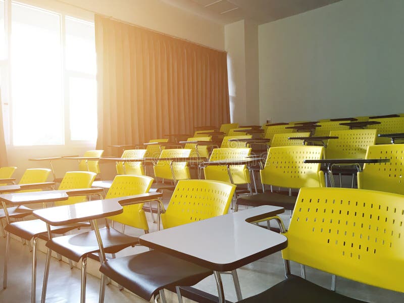 Empty Lecture Chair in Classroom University with Sun Light Morning ...