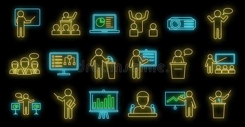Lecture Classroom Icons Set Vector Neon Stock Vector - Illustration of ...