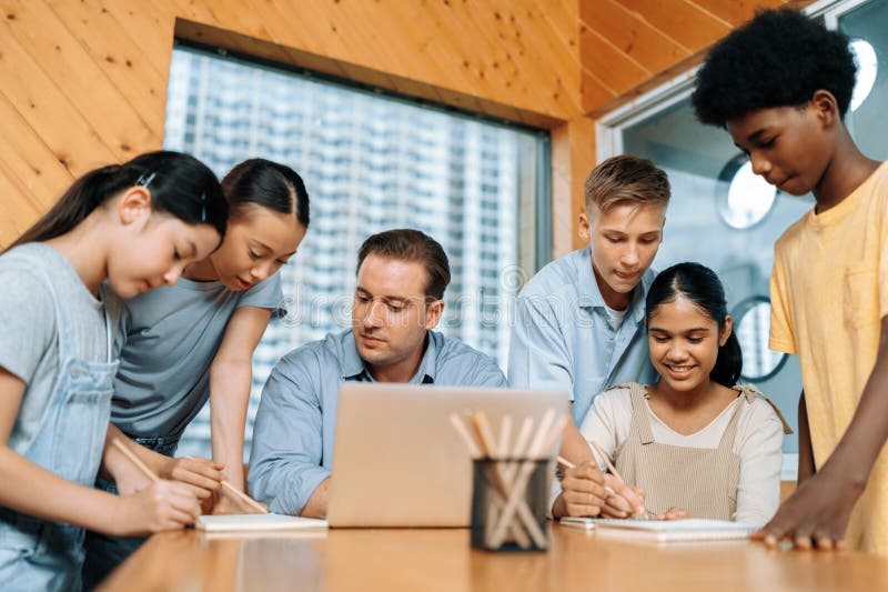 Students Stand and Separate To Two Group for Taking Note Together ...