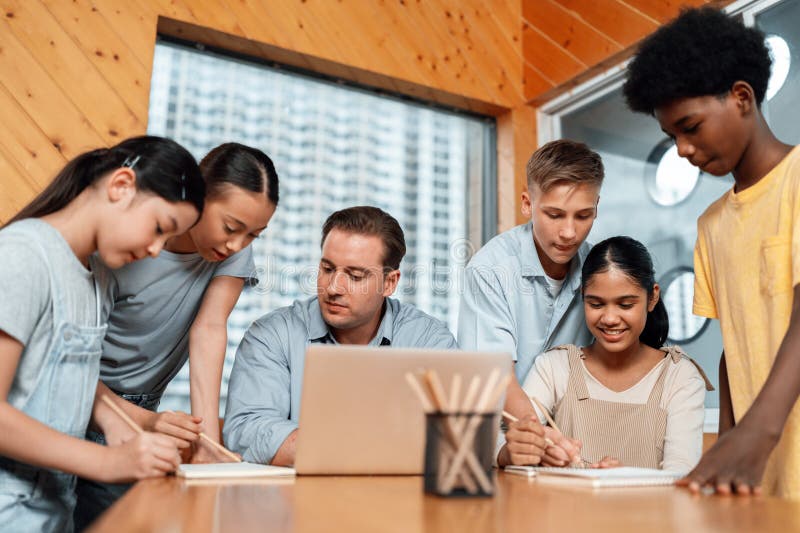 Students Stand and Separate To Two Group for Taking Note Together ...