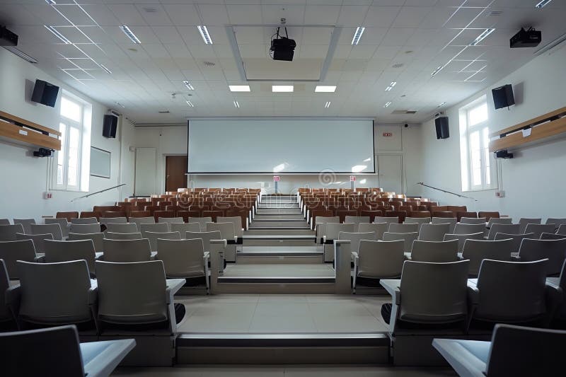 A Lecture Hall with Empty Seats and a Large Screen Stock Image - Image ...
