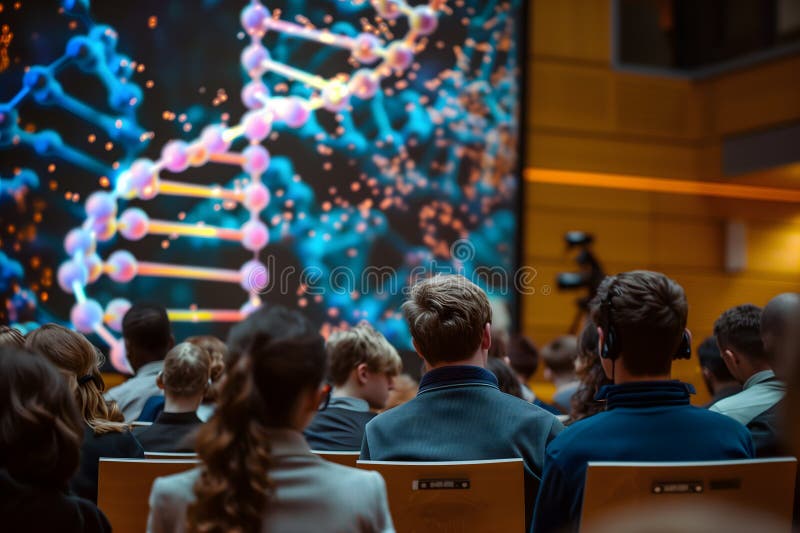 In a Lecture Hall a Group of Students is Captivated by a Large Screen ...