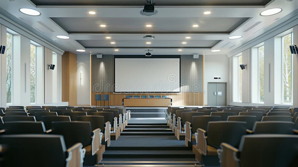 Empty Lecture Hall with Projector Screen Stock Image - Image of ...