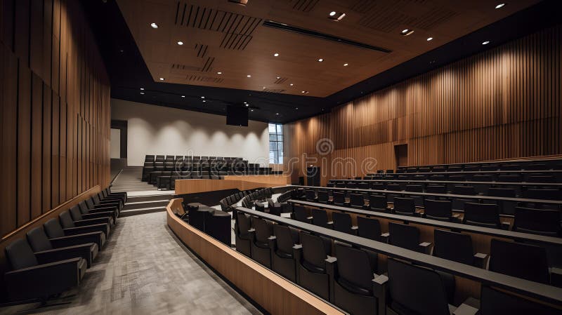 A Lecture Hall with a Stage and a Large Screen Behind it Three Created ...