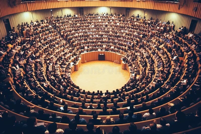 Lecture in a Large University Auditorium To a Group of Students Aerial View. AI Generated Stock ...