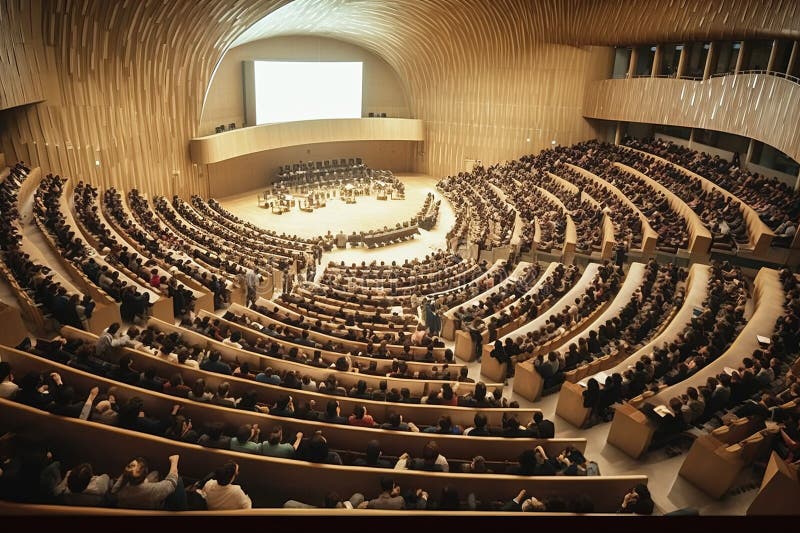 Lecture in a Large University Auditorium To a Group of Students Aerial View. AI Generated Stock ...
