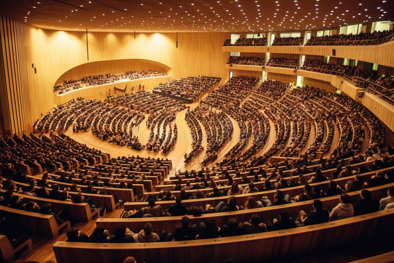 Lecture in a Large University Auditorium To a Group of Students Aerial View. AI Generated Stock ...