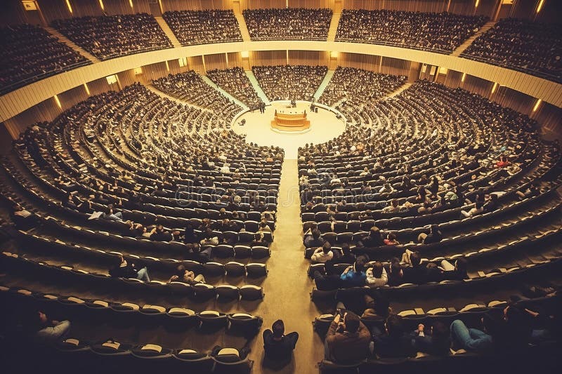 Lecture in a Large University Auditorium To a Group of Students Aerial ...