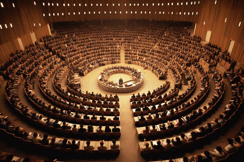 Lecture in a Large University Auditorium To a Group of Students Aerial View. AI Generated Stock ...