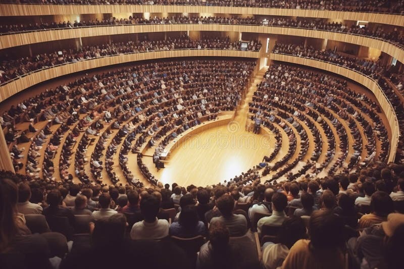 Lecture in a Large University Auditorium To a Group of Students Aerial ...
