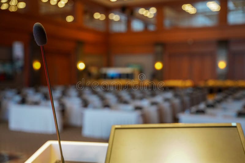 Lecture and Microphone in the Event Hall Stock Photo - Image of lobby ...