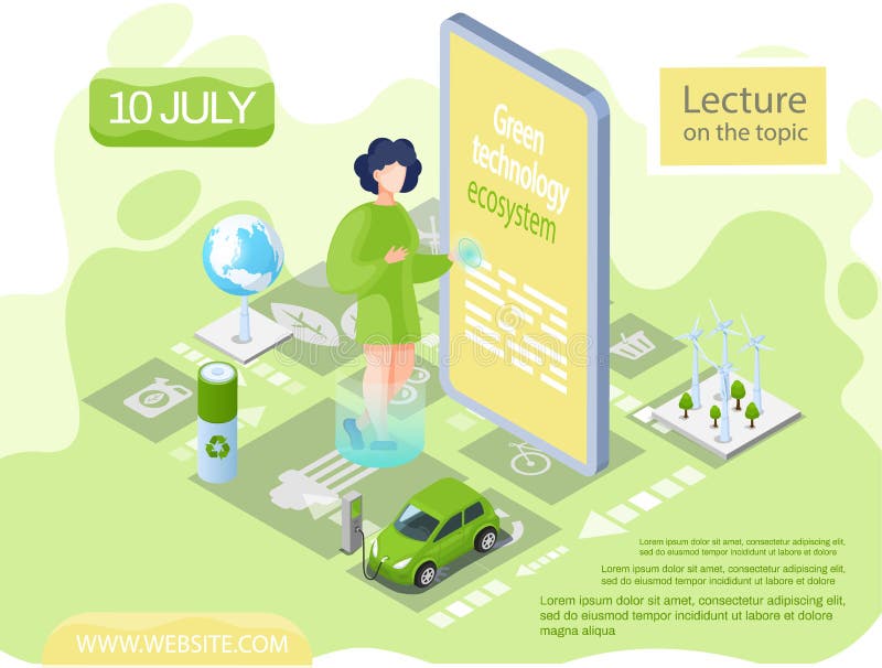 Lecture on Topic of Green Technology. Woman Working with Eco-friendly ...