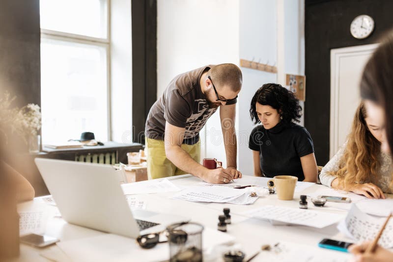 Lecture and Training in Calligraphy Office for a Group of People Stock ...