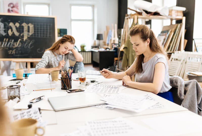 Lecture and Training in Calligraphy Office for a Group of People Stock ...