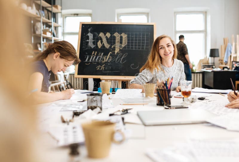 Lecture and Training in Calligraphy Office for a Group of People Stock ...