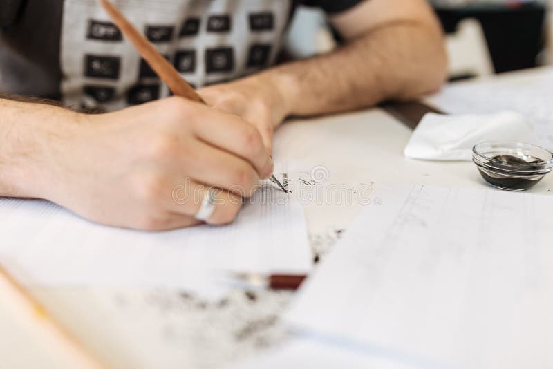 Lecture and Training in Calligraphy Office for a Group of People Stock ...