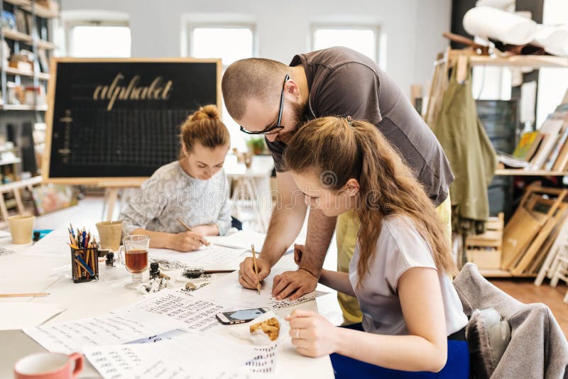 Lecture and Training in Calligraphy Office for a Group of People Stock ...