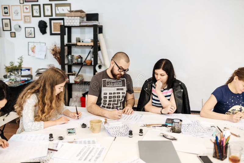Lecture and Training in Calligraphy Office for a Group of People Stock ...