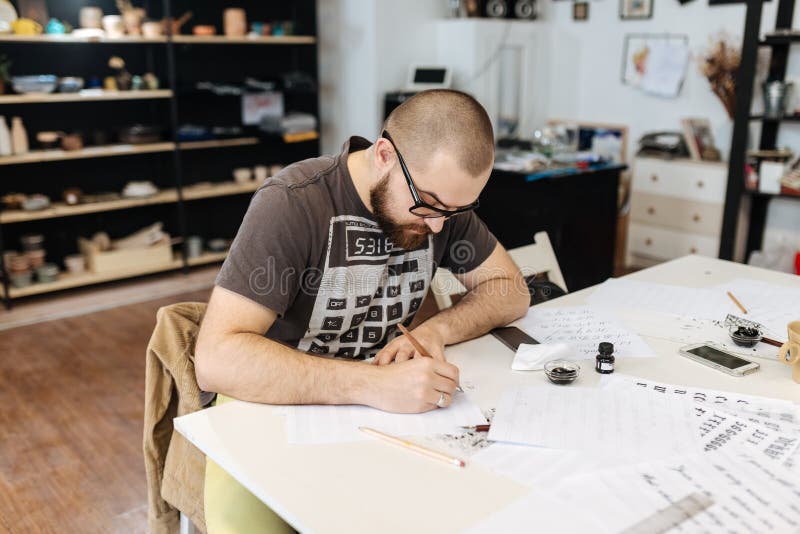 Lecture and Training in Calligraphy Office for a Group of People Stock ...