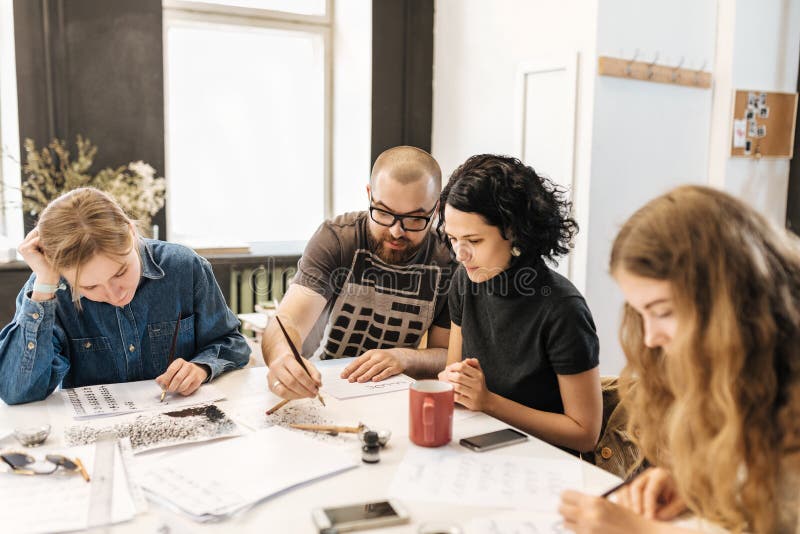 Lecture and Training in Calligraphy Office for a Group of People Stock ...