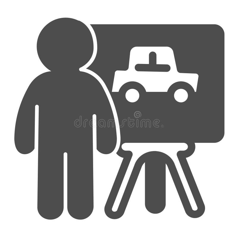 Lecturer Man at Driving Course Solid Icon, Driver License Concept ...