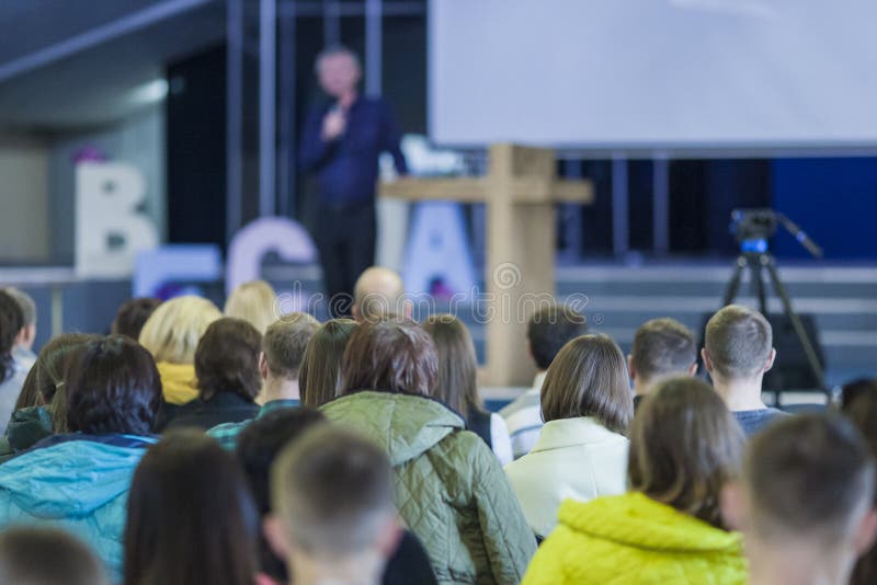 Lecturer Speaking in Front of the Large Group of People Editorial Photo ...