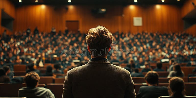 Lecturer Addresses Large Group of University Students in Auditorium ...