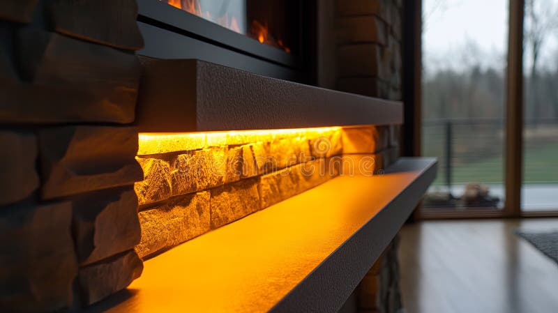 LED Accent Lights Integrated into a Fireplace Mantle, Offering Subtle ...